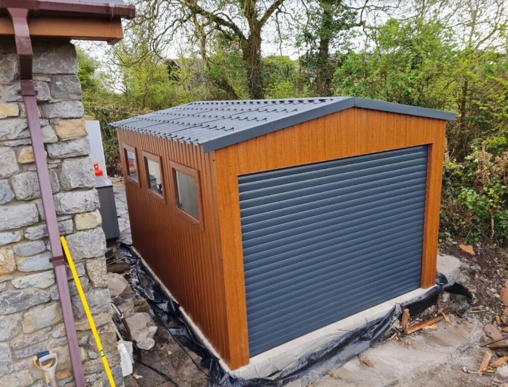 10ft x 13ft (3m × 4m) Metal Garage in Wood Effect Golden Oak Finish ...
